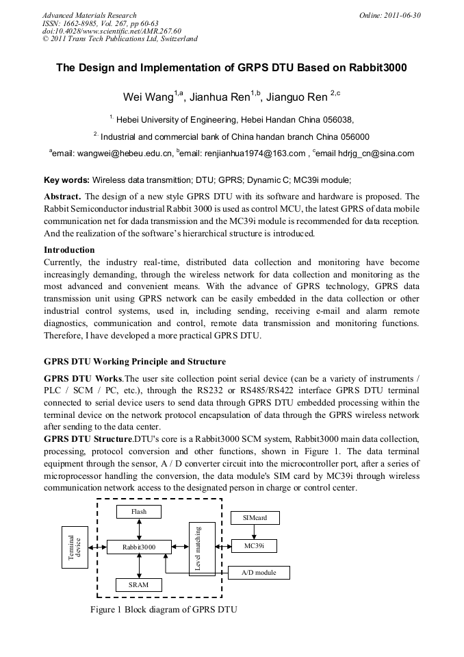 The Design and Implementation of GRPS DTU Based on Rabbit3000 ...