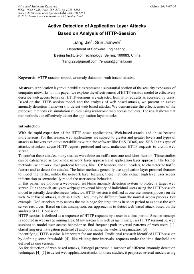 Active Detection of Application Layer Attacks Based on Analysis of HTTP ...