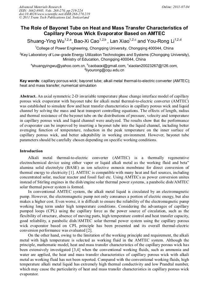 The Role of Bayonet Tube on Heat and Mass Transfer Characteristics of ...