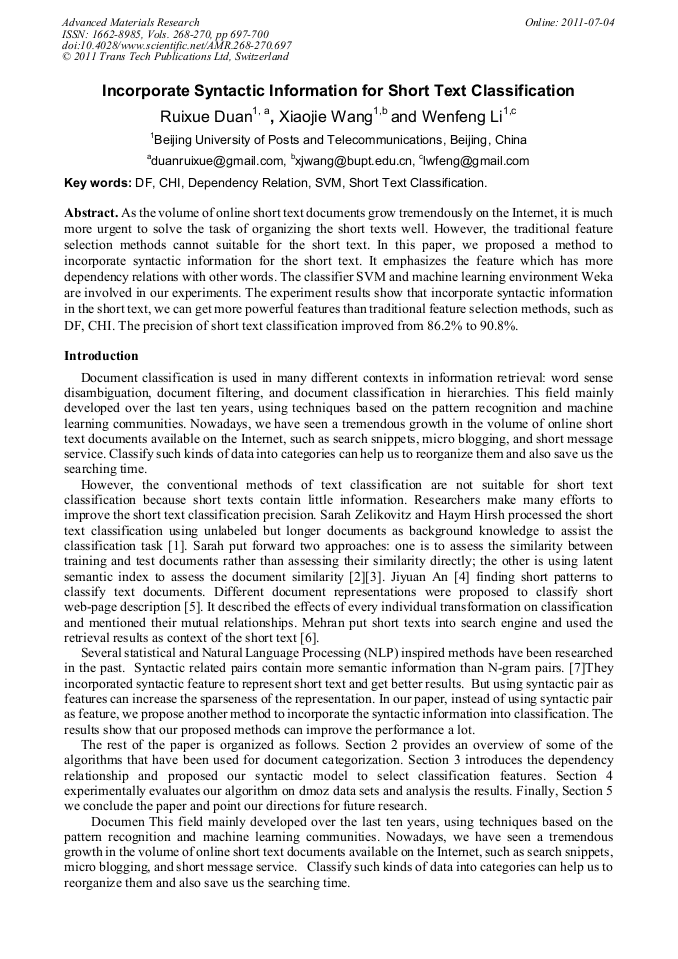 Incorporate Syntactic Information for Short Text Classification ...