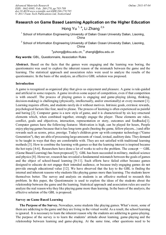 Research on Game Based Learning Application on the Higher Education ...