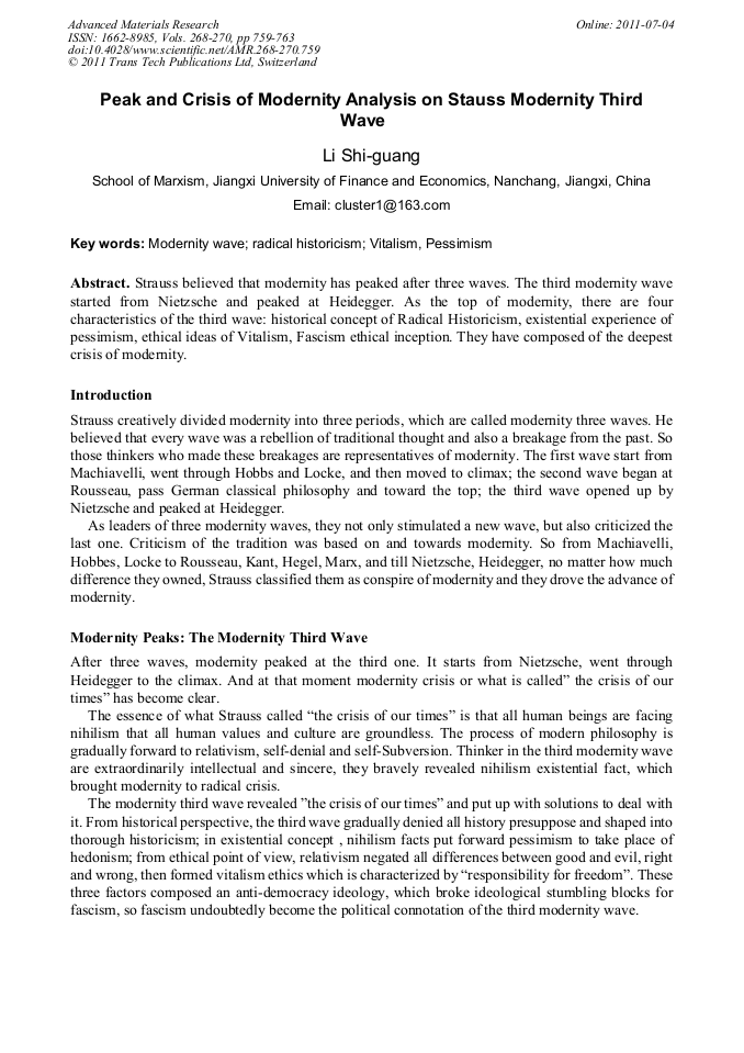 Peak and Crisis of Modernity - Analysis on Stauss Modernity Third Wave ...