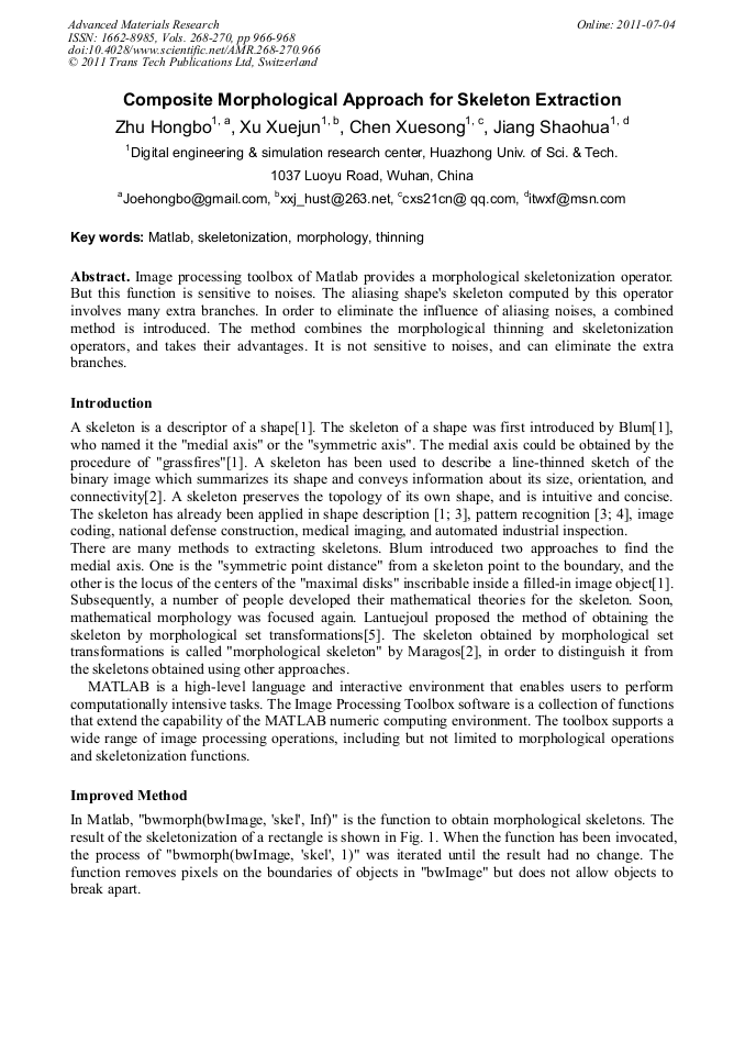 Composite Morphological Approach for Skeleton Extraction | Scientific.Net