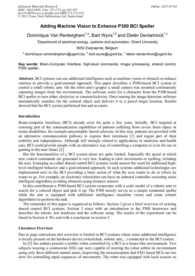 Adding Machine Vision to Enhance P300 BCI Speller | Scientific.Net