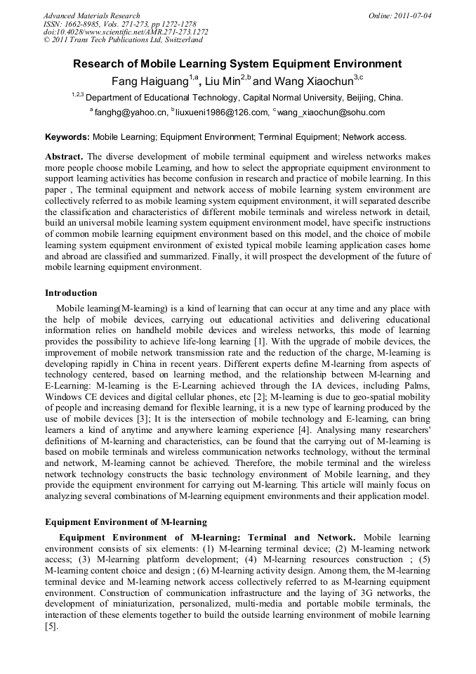 Research of Mobile Learning System Equipment Environment | Scientific.Net