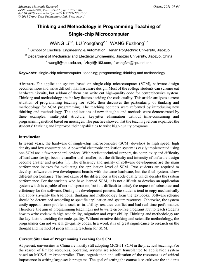 Thinking and Methodology in Programming Teaching of Single-Chip ...