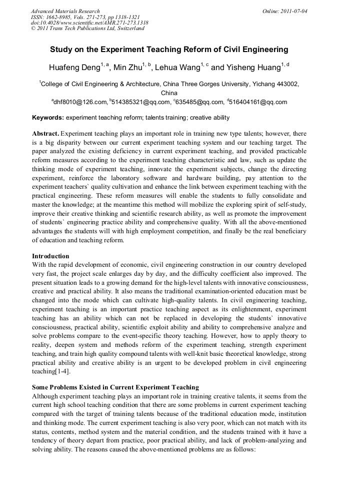 Study on the Experiment Teaching Reform of Civil Engineering ...