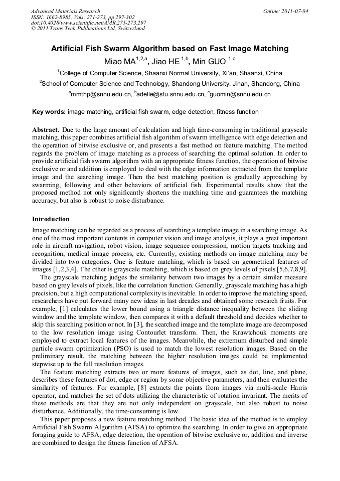 Artificial Fish Swarm Algorithm Based on Fast Image Matching ...
