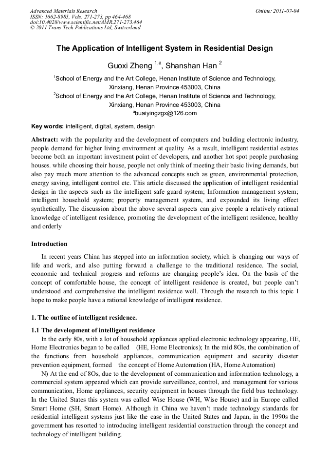 The Application of Intelligent System in Residential Design ...