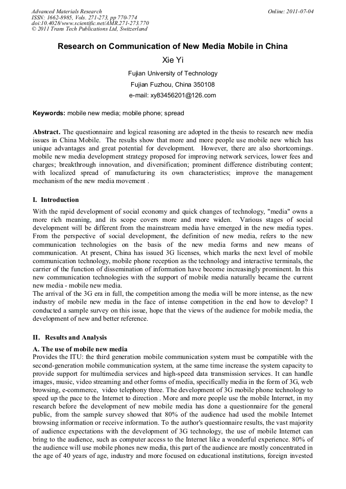 Research on Communication of New Media Mobile in China | Scientific.Net