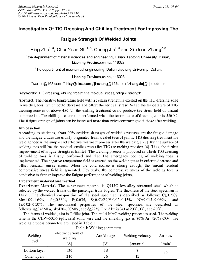 Investigation of TIG Dressing and Chilling Treatment for Improving the ...