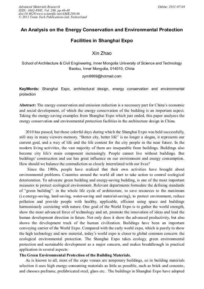 An Analysis on the Energy Conservation and Environmental Protection ...