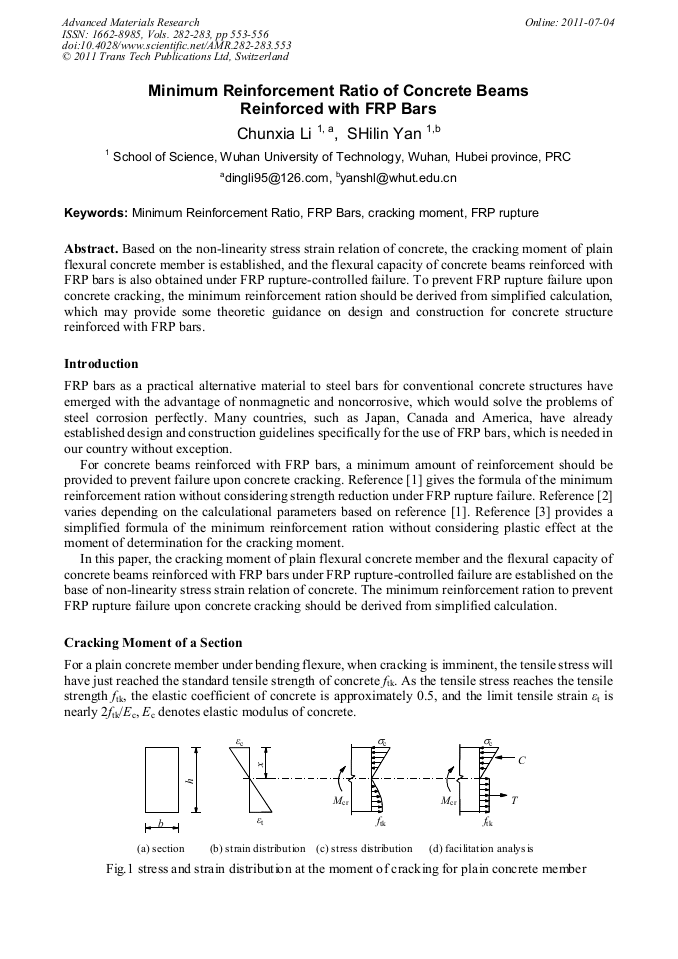 Minimum Reinforcement Ratio of Concrete Beams Reinforced with FRP Bars ...