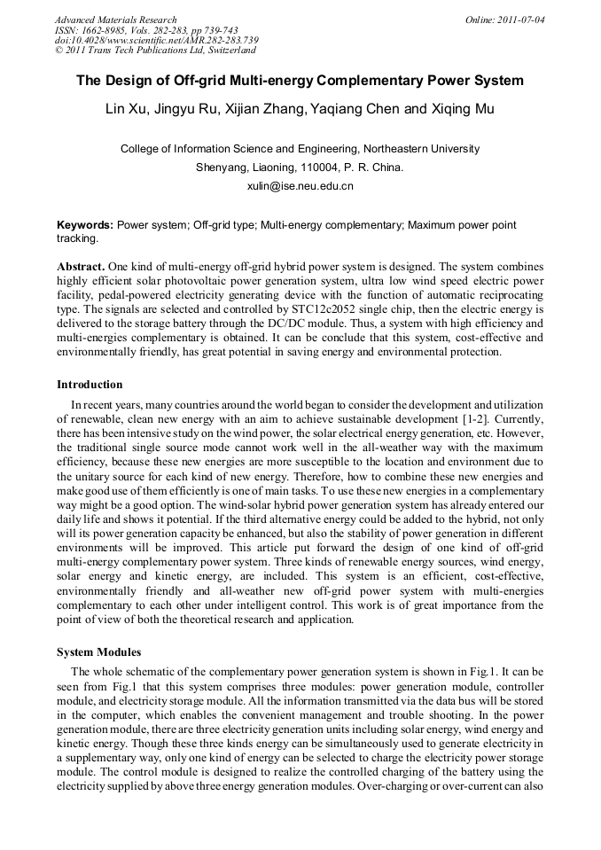 The Design of Off-Grid Multi-Energy Complementary Power System ...