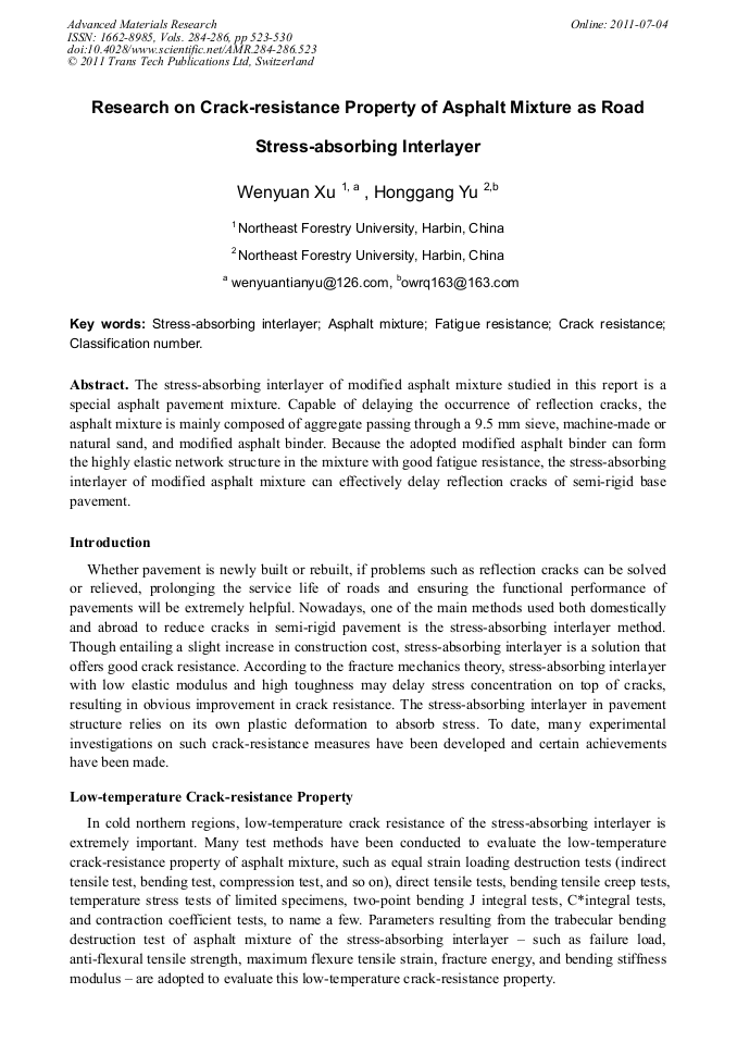 Research on Crack-Resistance Property of Asphalt Mixture as Road Stress ...