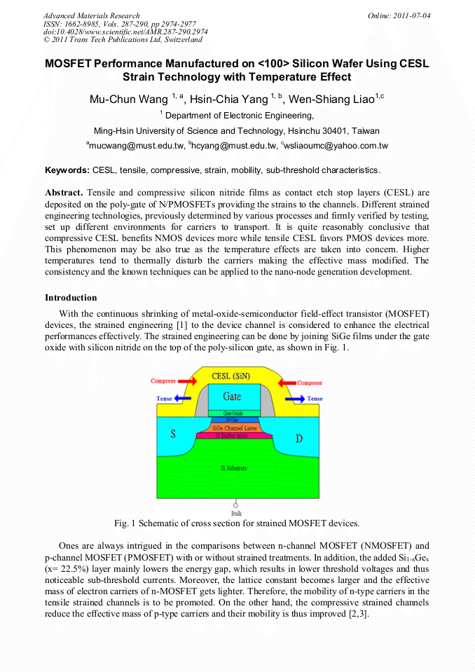 MOSFET Performance Manufactured on Silicon Wafer Using CESL Strain ...