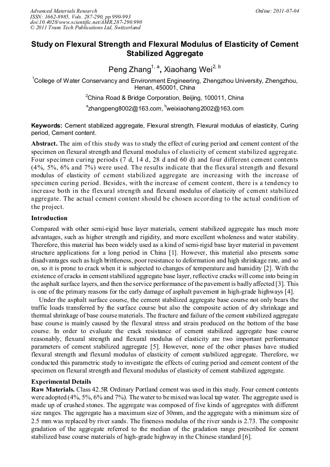 Study on Flexural Strength and Flexural Modulus of Elasticity of Cement ...