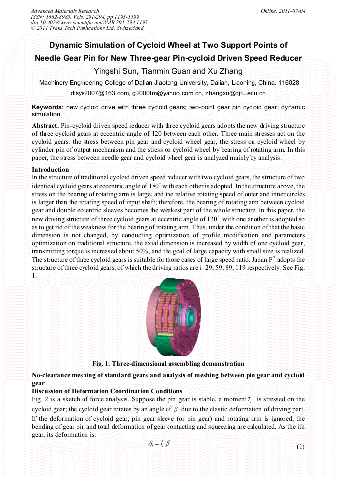 Dynamic Simulation of Cycloid Wheel at Two Support Points of Needle ...
