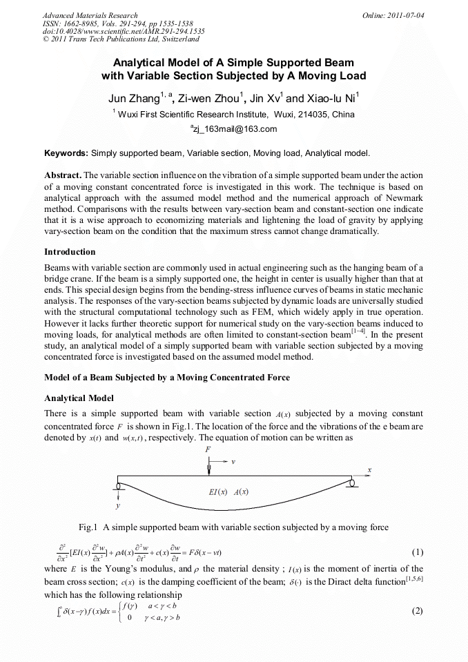 Analytical Model of a Simple Supported Beam with Variable Section ...