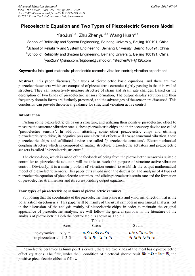 Piezoelectric Equation and Two Types of Piezoelectric Sensors Model ...