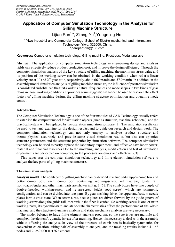 Application of Computer Simulation Technology in the Analysis for ...