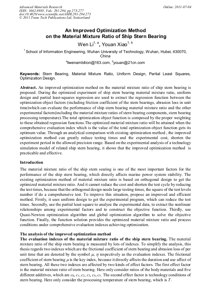 An Improved Optimization Method on the Material Mixture Ratio of Ship ...