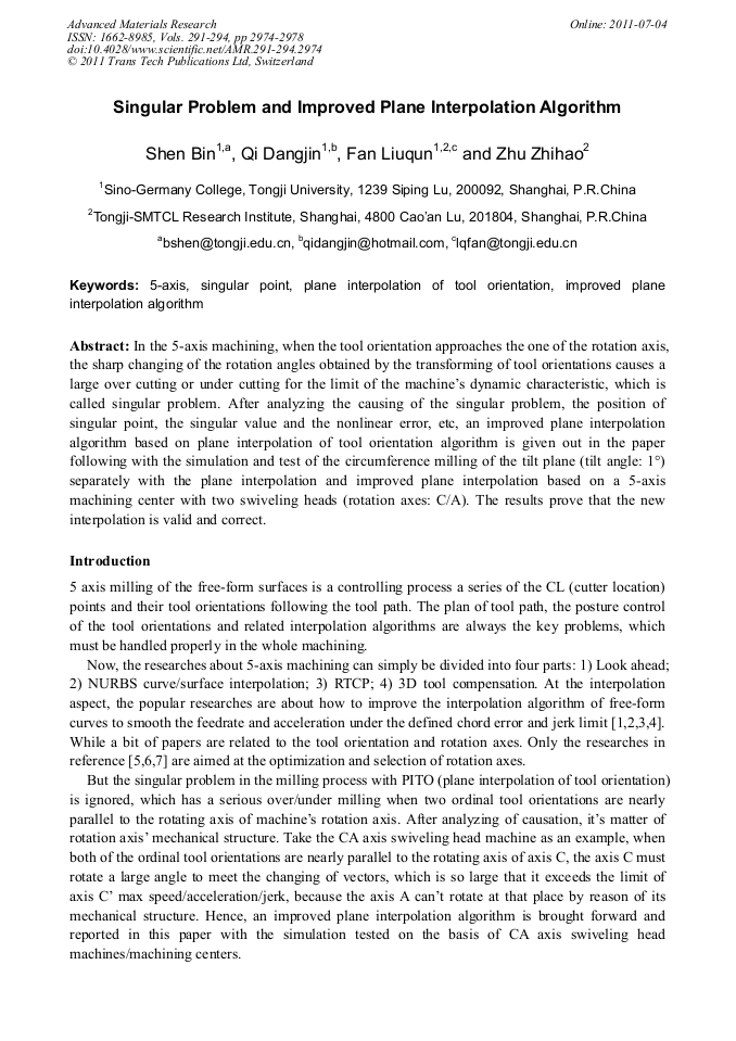 Singular Problem and Improved Plane Interpolation Algorithm ...
