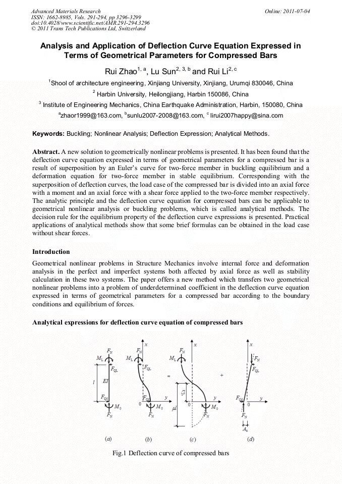 Analysis and Application of Deflection Curve Equation Expressed in ...