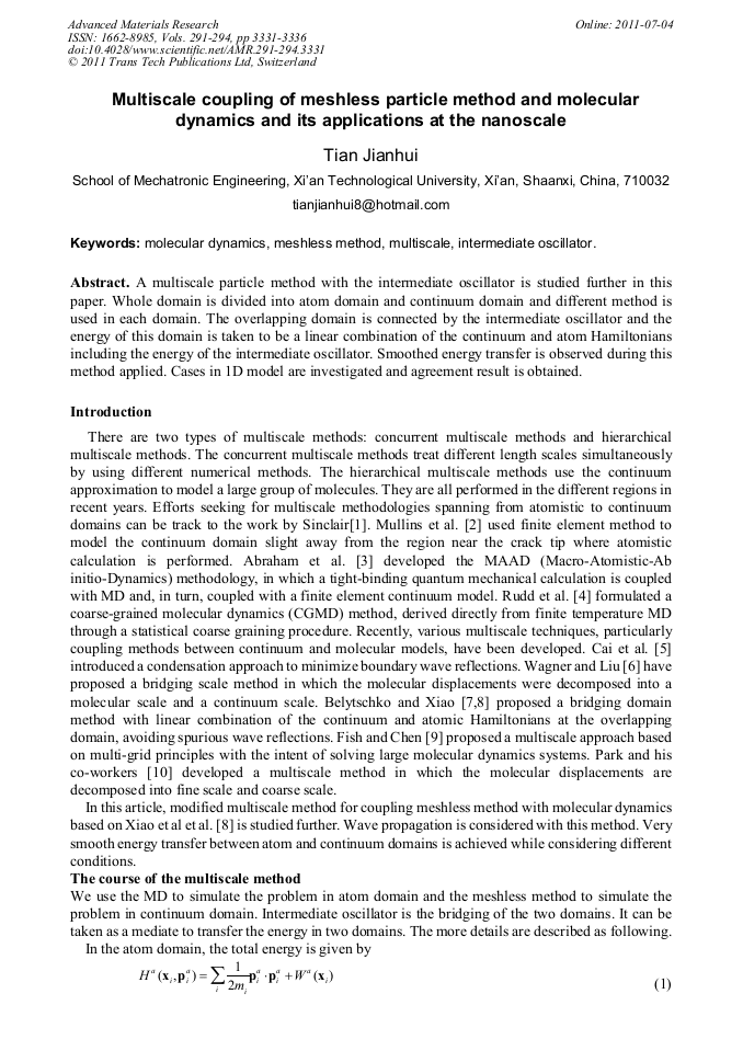 Multiscale Coupling of Meshless Particle Method and Molecular Dynamics ...