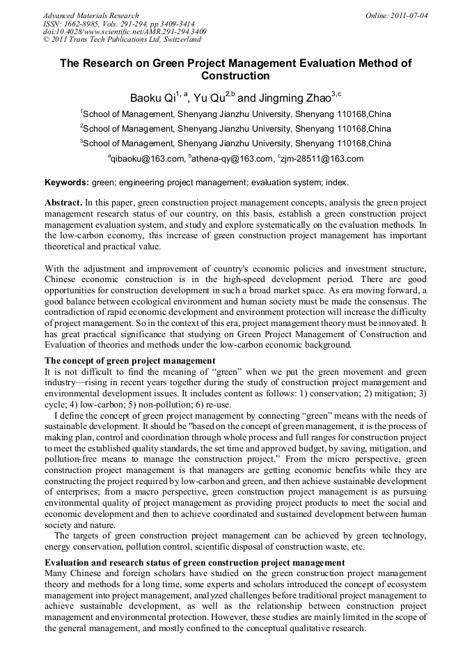 The Research on Green Project Management Evaluation Method of ...
