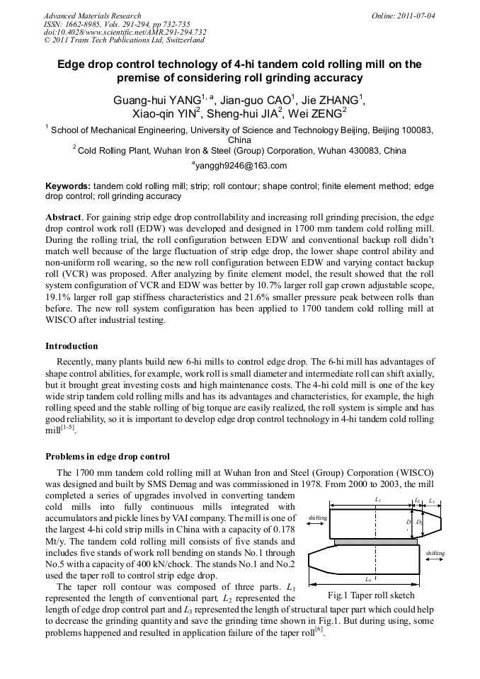 Edge Drop Control Technology of 4-Hi Tandem Cold Rolling Mill on the ...