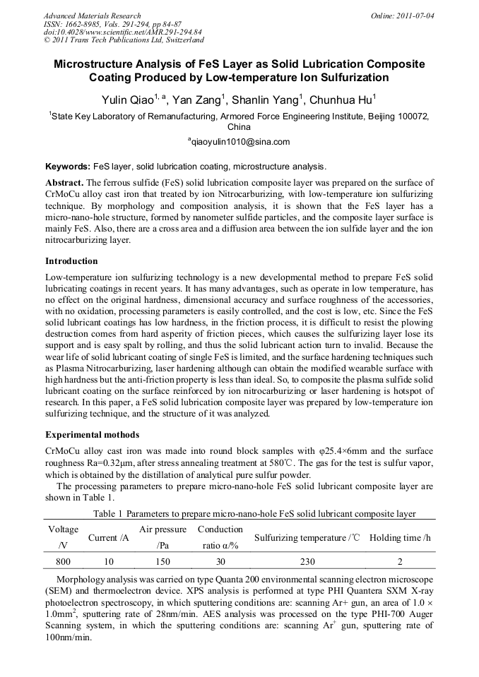 Microstructure Analysis of FeS Layer as Solid Lubrication Composite ...