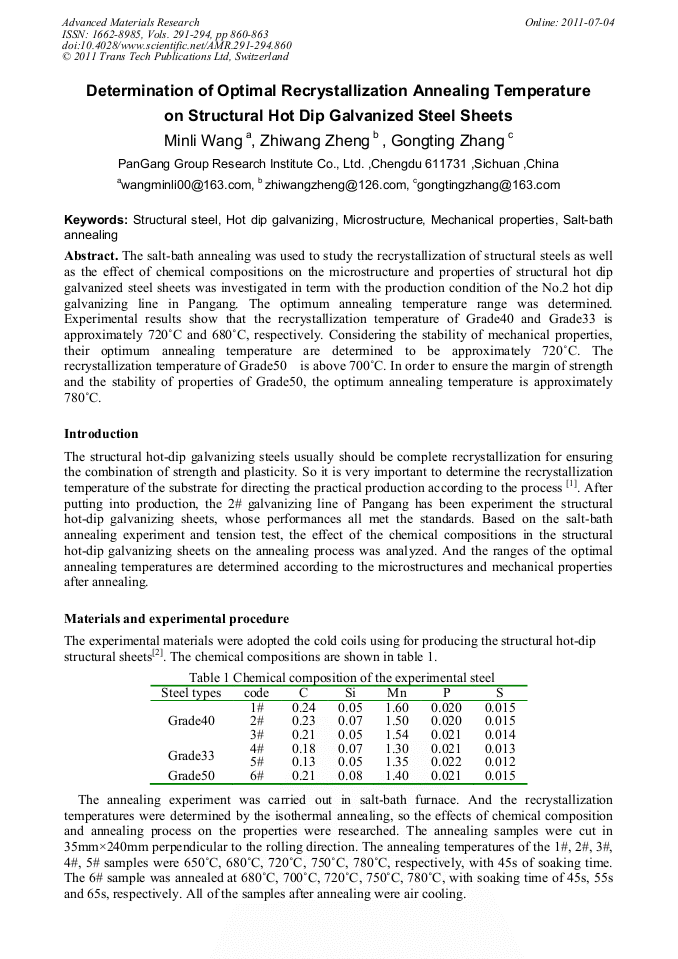 Determination of Optimal Recrystallization Annealing Temperature on ...