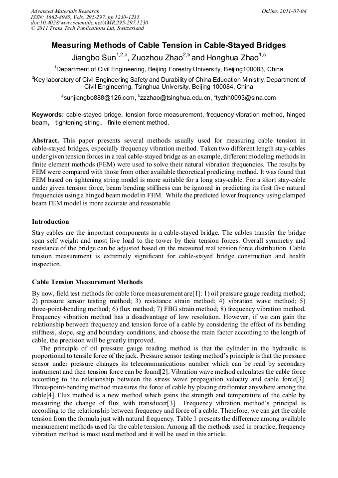 Measuring Methods of Cable Tension in Cable-Stayed Bridges | Scientific.Net