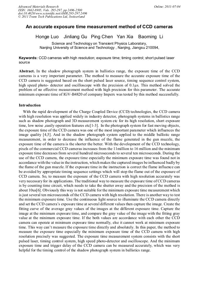 An Accurate Exposure Time Measurement Method of CCD Cameras ...