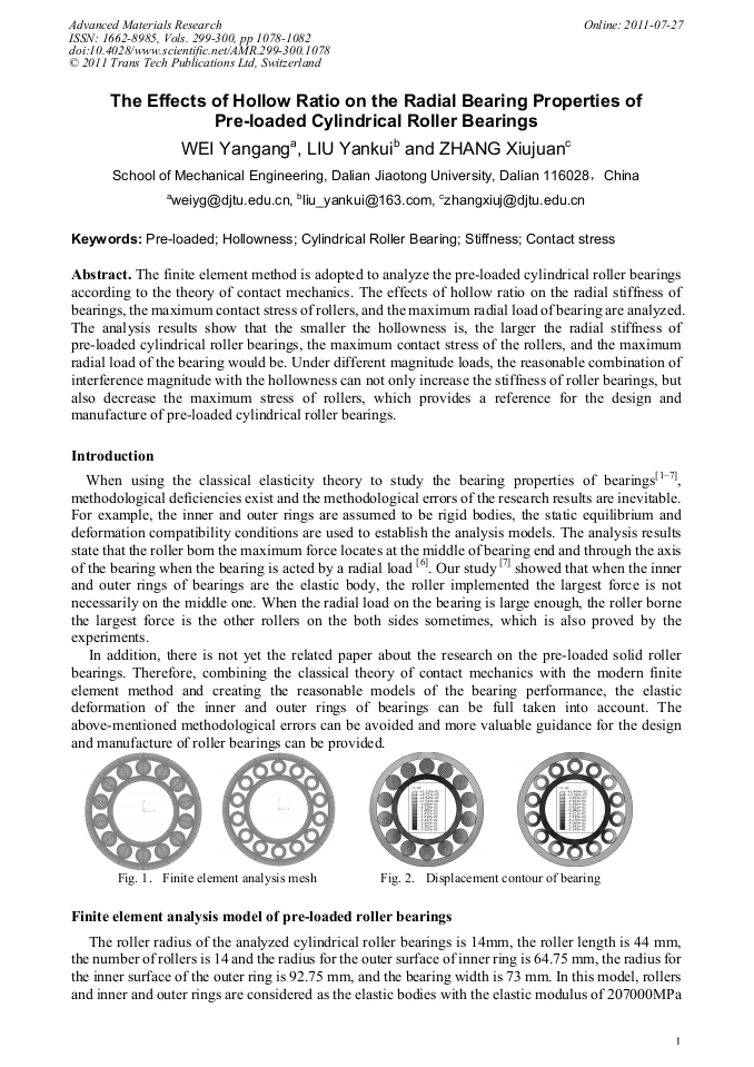 The Effects of Hollow Ratio on the Radial Bearing Properties of Pre ...