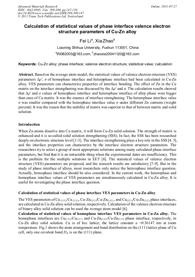 Calculation of Statistical Values of Phase Interface Valence Electron ...