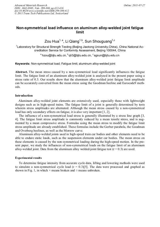 Non-Symmetrical Load Influence on Aluminum Alloy-Welded Joint Fatigue ...