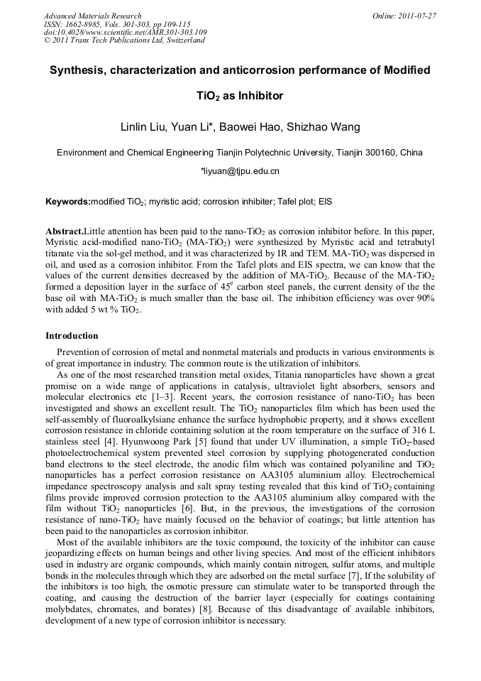 Synthesis, Characterization and Anticorrosion Performance of Modified ...