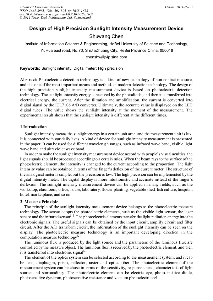 Design of High Precision Sunlight Intensity Measurement Device ...