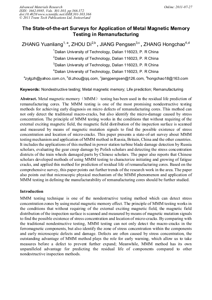 The State-of-the-Art Surveys for Application of Metal Magnetic Memory ...