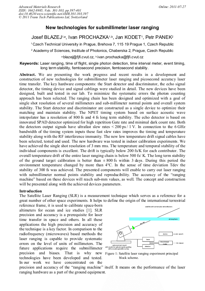 New Technologies for Submillimeter Laser Ranging | Scientific.Net