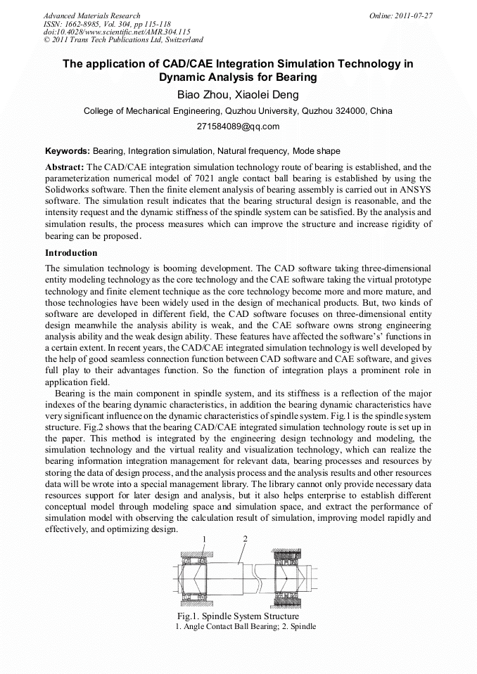 The Application of CAD/CAE Integration Simulation Technology in Dynamic ...