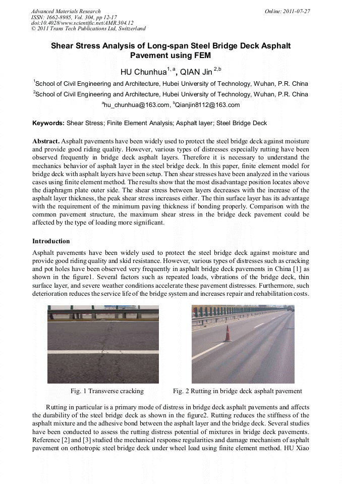 Shear Stress Analysis of Long-Span Steel Bridge Deck Asphalt Pavement ...
