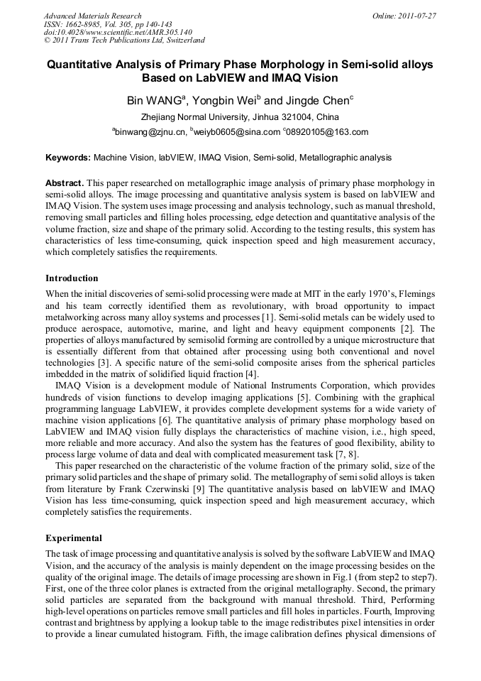 Quantitative Analysis of Primary Phase Morphology in Semi-Solid Alloys ...