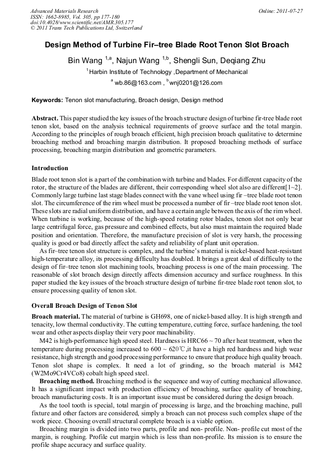Design Method of Turbine Fir–Tree Blade Root Tenon Slot Broach ...