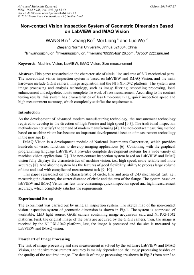 Non-Contact Vision Inspection System of Geometric Dimension Based on ...