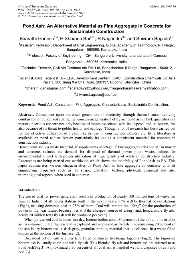 Pond Ash: An Alternative Material as Fine Aggregate in Concrete for ...