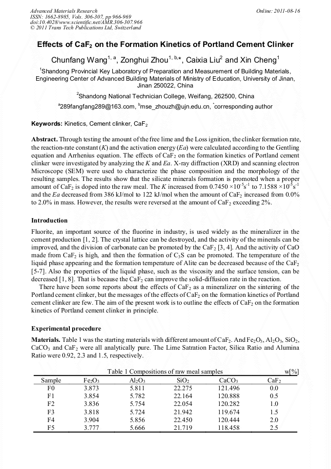 Effects of CaF2 on the Formation Kinetics of Portland Cement Clinker ...