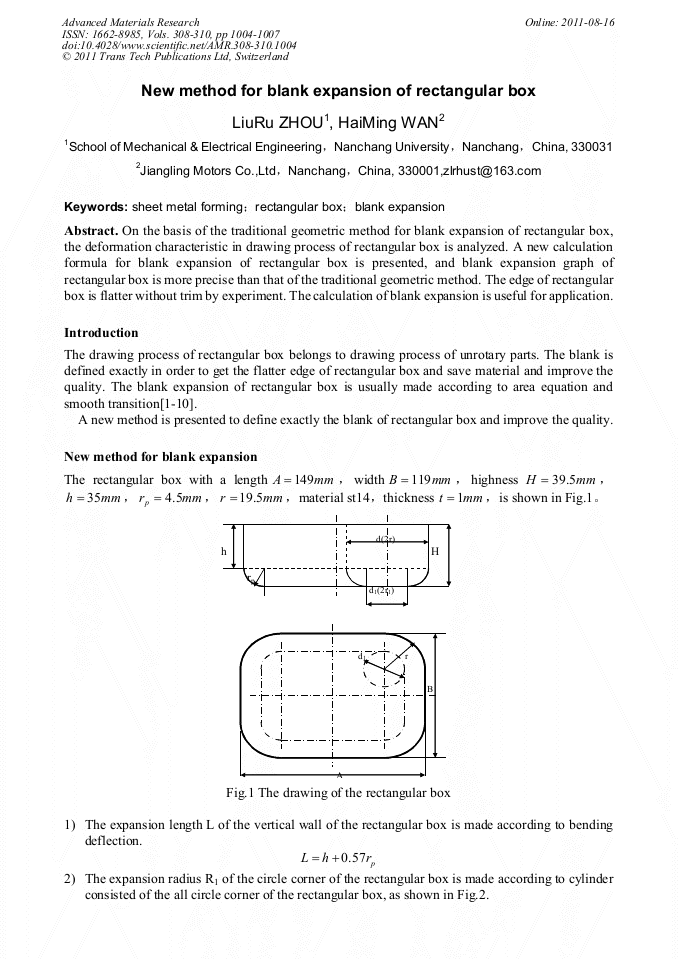 New Method for Blank Expansion of Rectangular Box | Scientific.Net